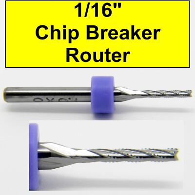 1/16" Carbide Router Bit - Spiral Chip Breaker Flutes CNC PCB - One ...