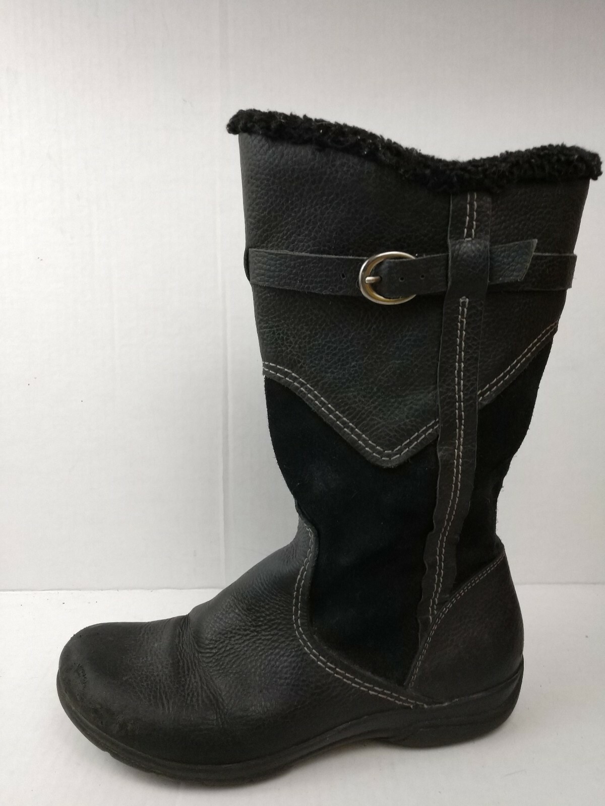 Clarks Womens 9 Med Black Leather Suede Mid Calf Winter Boots Zip ...