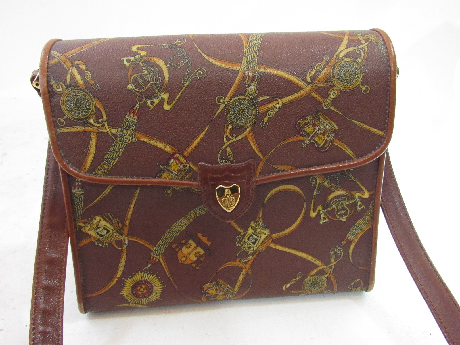 Mark Cross Italy Brown Equestrian Crest Crossbody Handbag | eBay