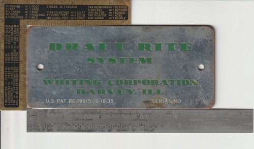 Harvey Illinois IL Draft Rite System Whiting Corp Salvaged Metal Plaque ...