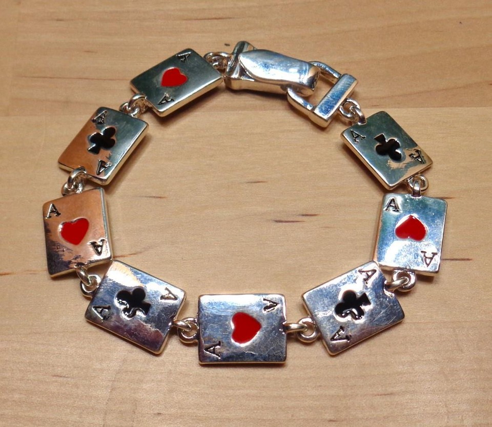 BEACH FASHION RHODIUM ACE OF CLUBS ACE OF HEARTS POKER PLAYING CARDS ...
