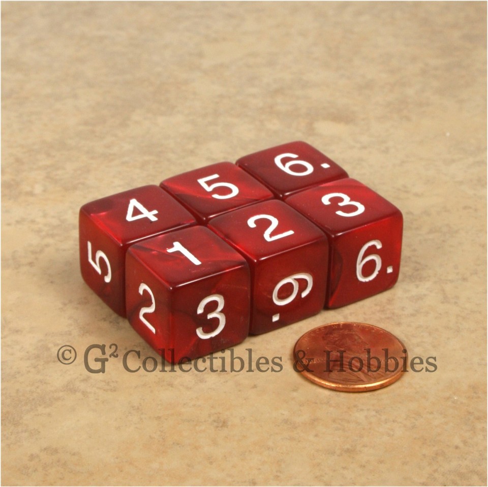 NEW Set of 6 Pearlized Red w/ White Numbers D6 Six Sided RPG D&D Game ...