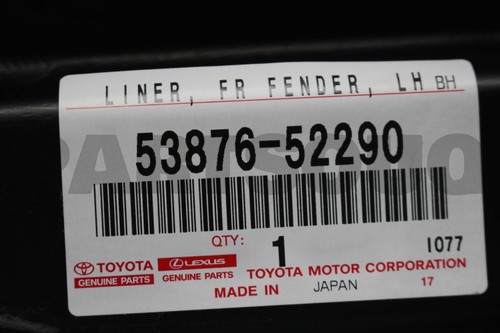 5387652290 Genuine Toyota LINER, FRONT FENDER, LH 53876-52290 | eBay