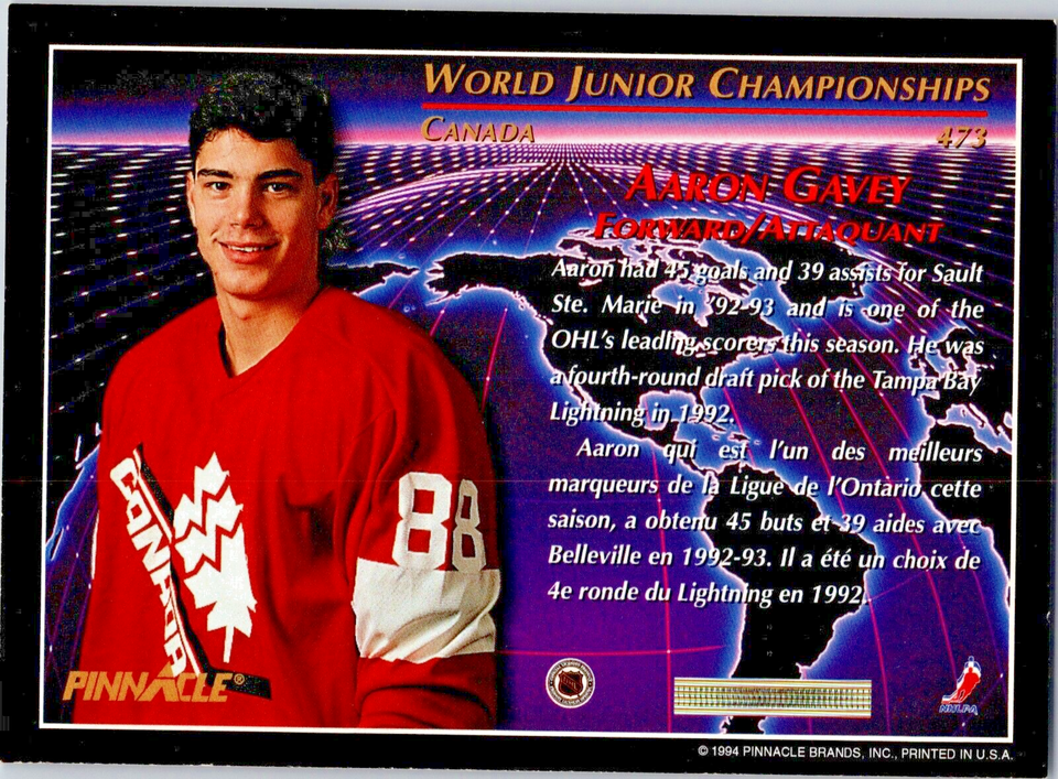 1994 Pinnacle- Hockey #473 Aaron Gavey Team Canada | eBay