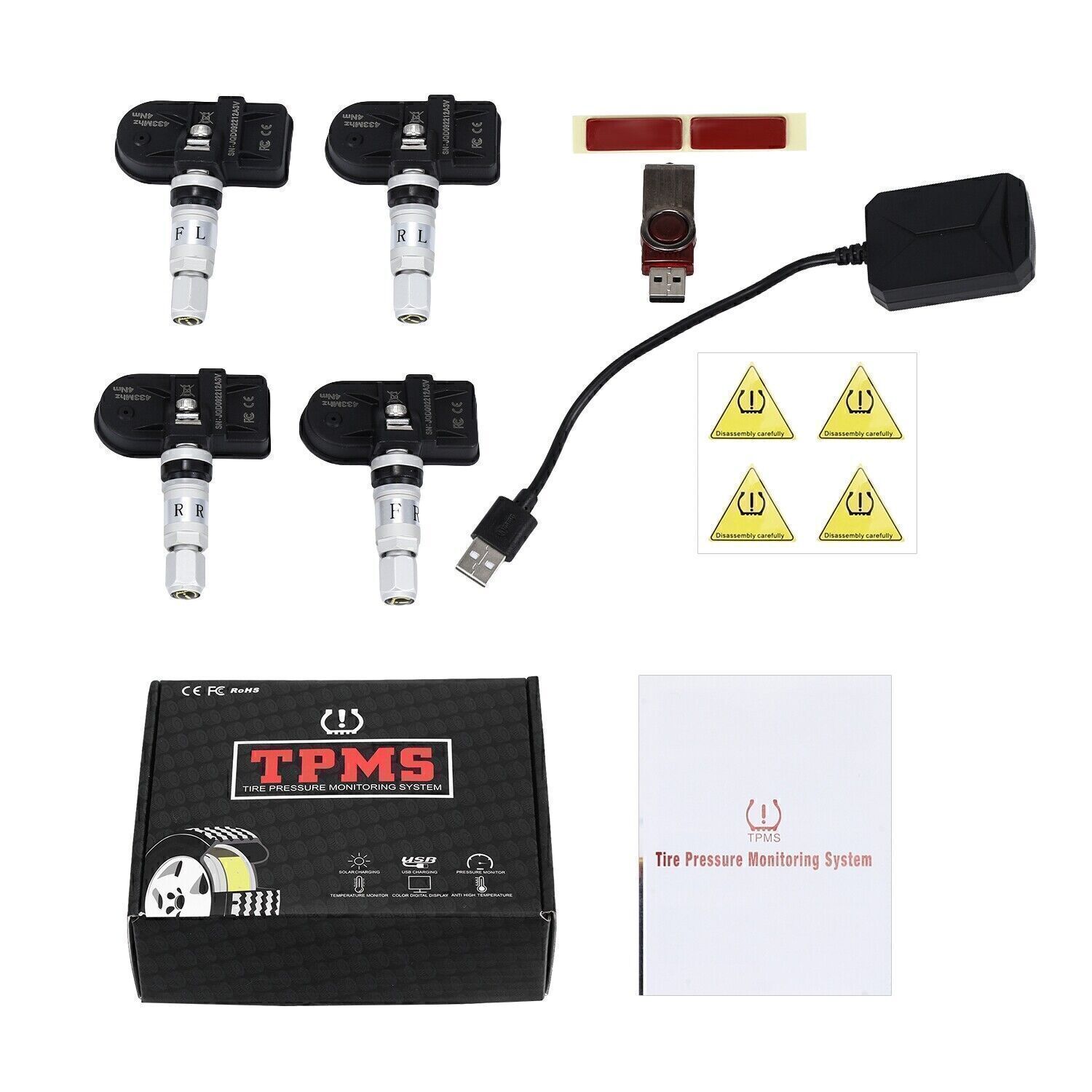 TPMS Car Tire Pressure System Monitoring Wireless Android USB Alarm + 4 ...