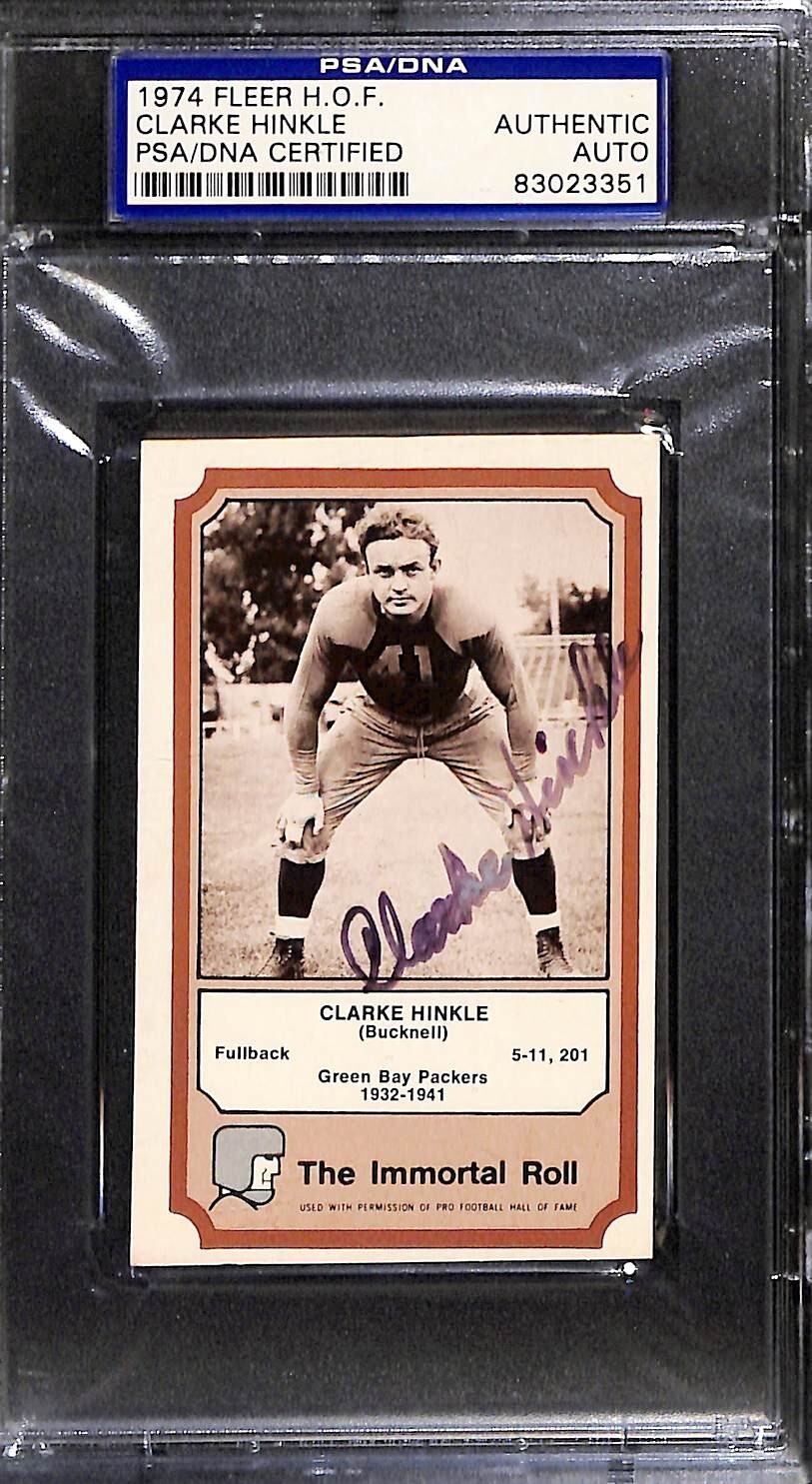 1974 Fleer HOF CLARKE HINKLE Autograph ON CARD AUTO Green Bay Packers ...
