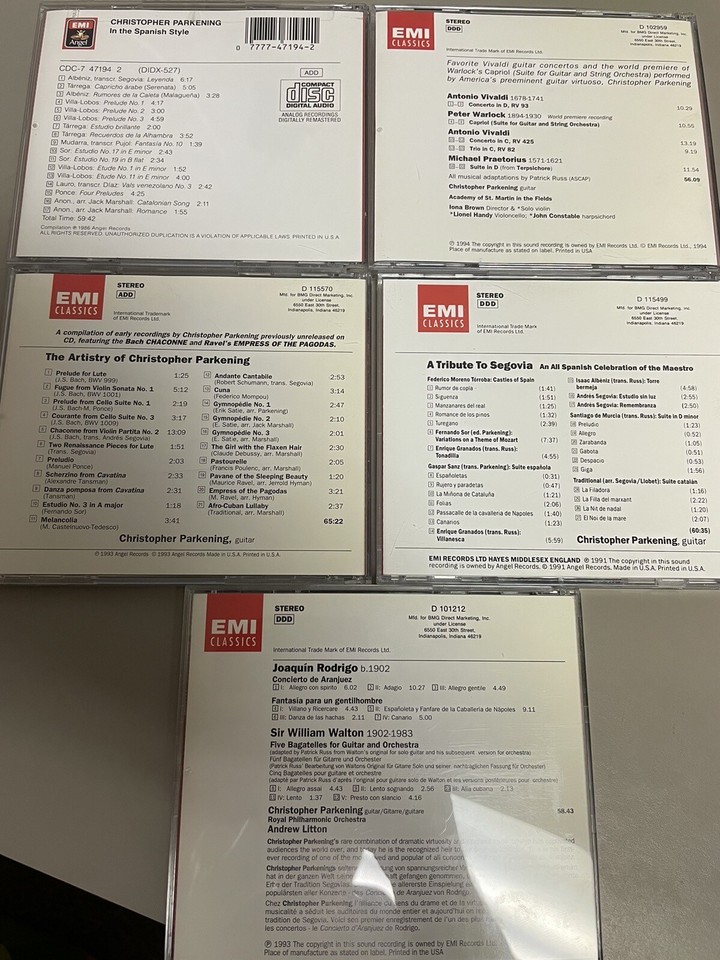 Lot of 5 Christopher Parkening EMI Classical Guitar CDs NM | eBay