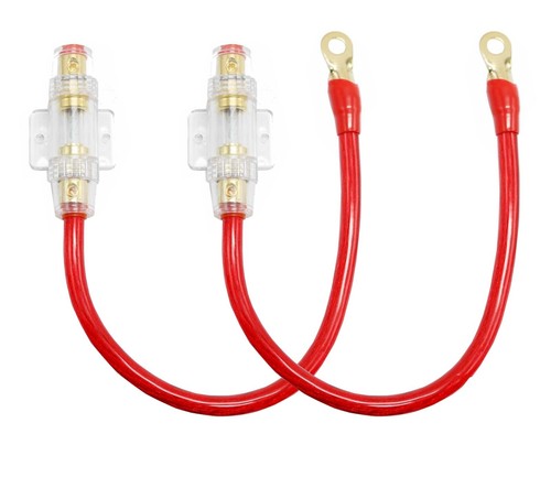 2x High Quality 4 ga AWG RED Power Cable OFC With AGU Inline Fuse ...