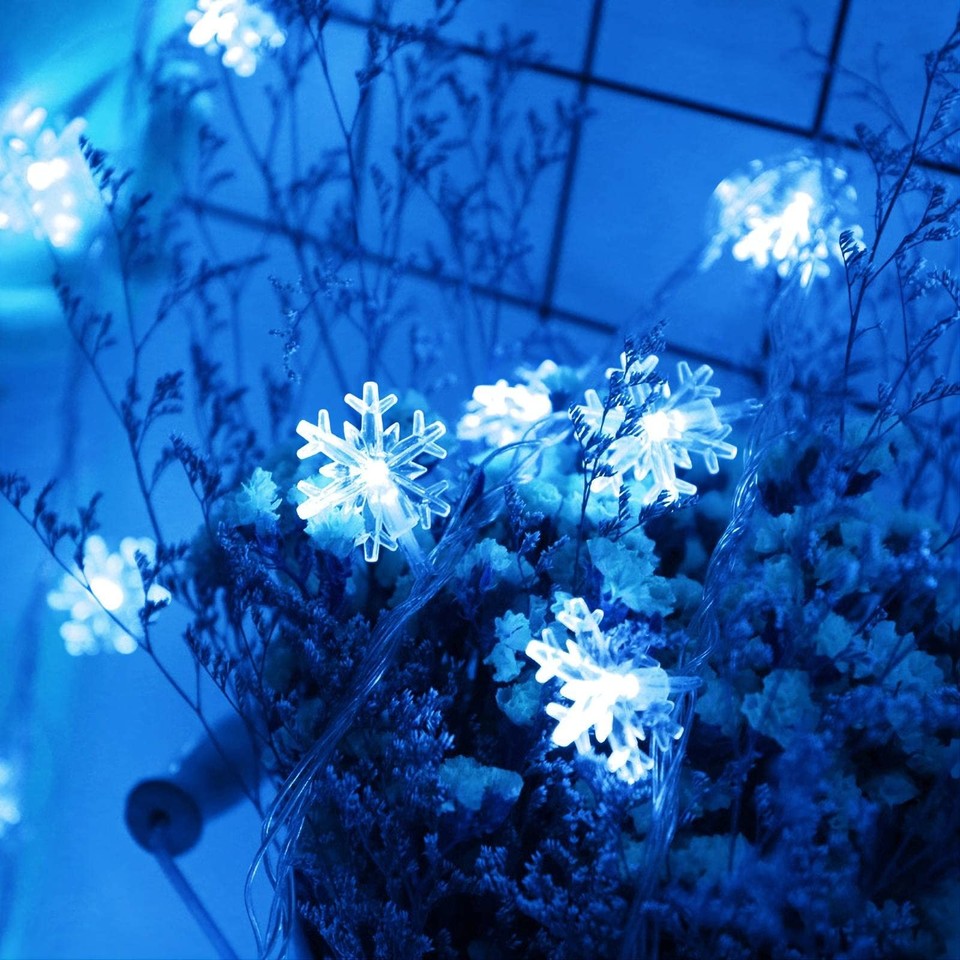 20ft Blue Snowflake LED String Lights Battery Operated Waterproof ...