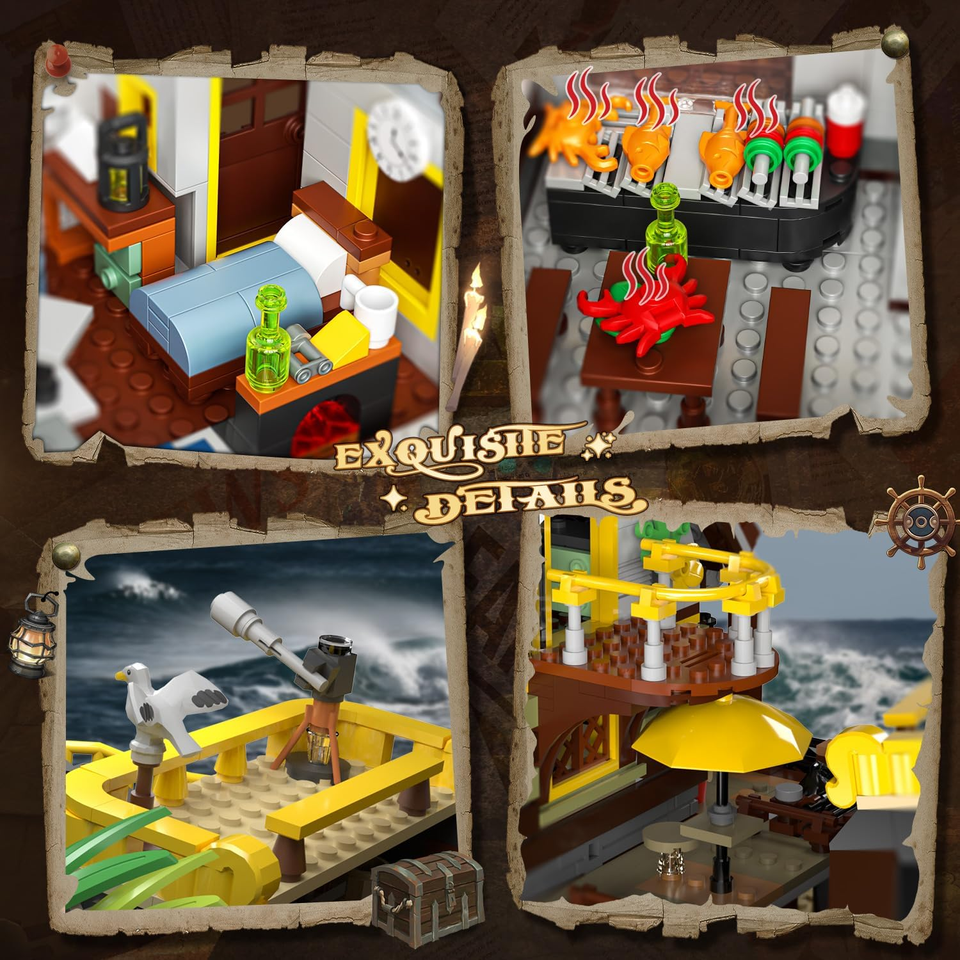 Pirate Shipwreck House Mini Building Set with LED Light, 1854 PCS, 2 in ...