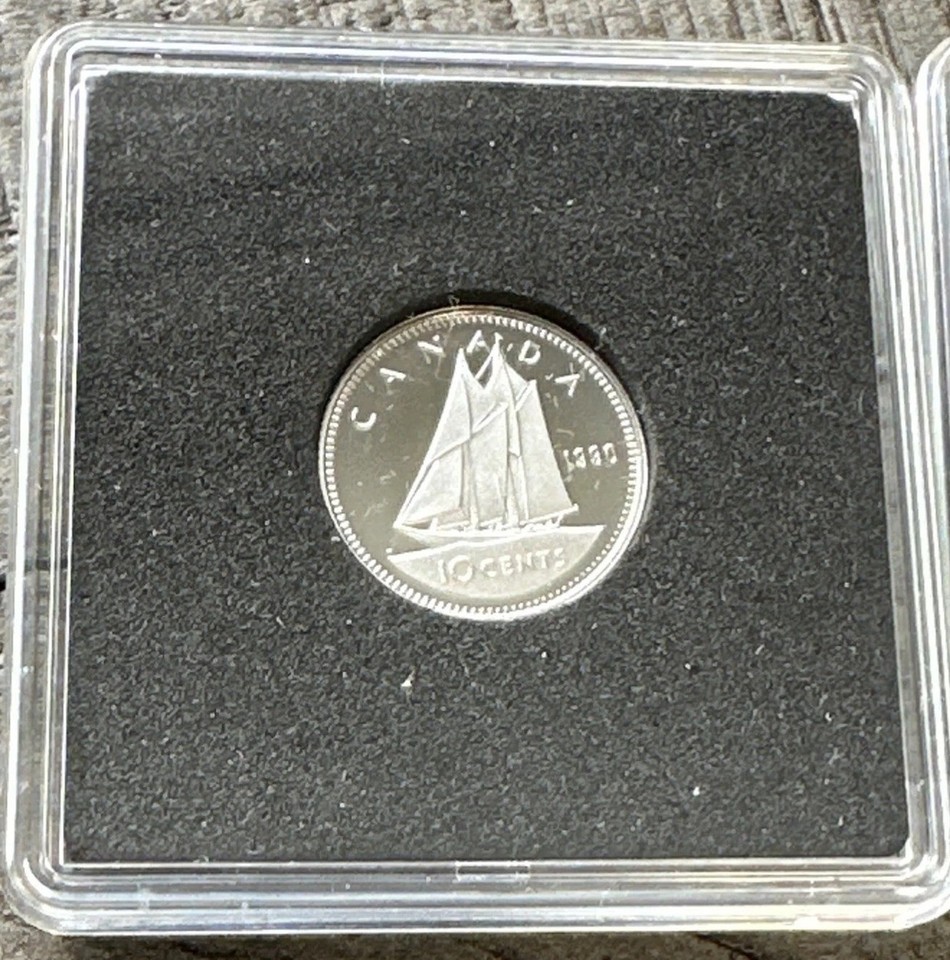 LOT OF 2- 1990 Canada PROOF 5 cents Nickel & 10 cents Dime Cameo In ...