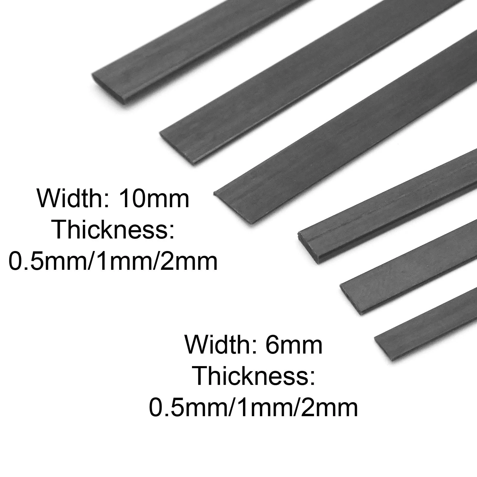 1M 1000mm Pultruded Carbon Fiber Strip Batten 6/10mm Width 0.5/1/2mm ...