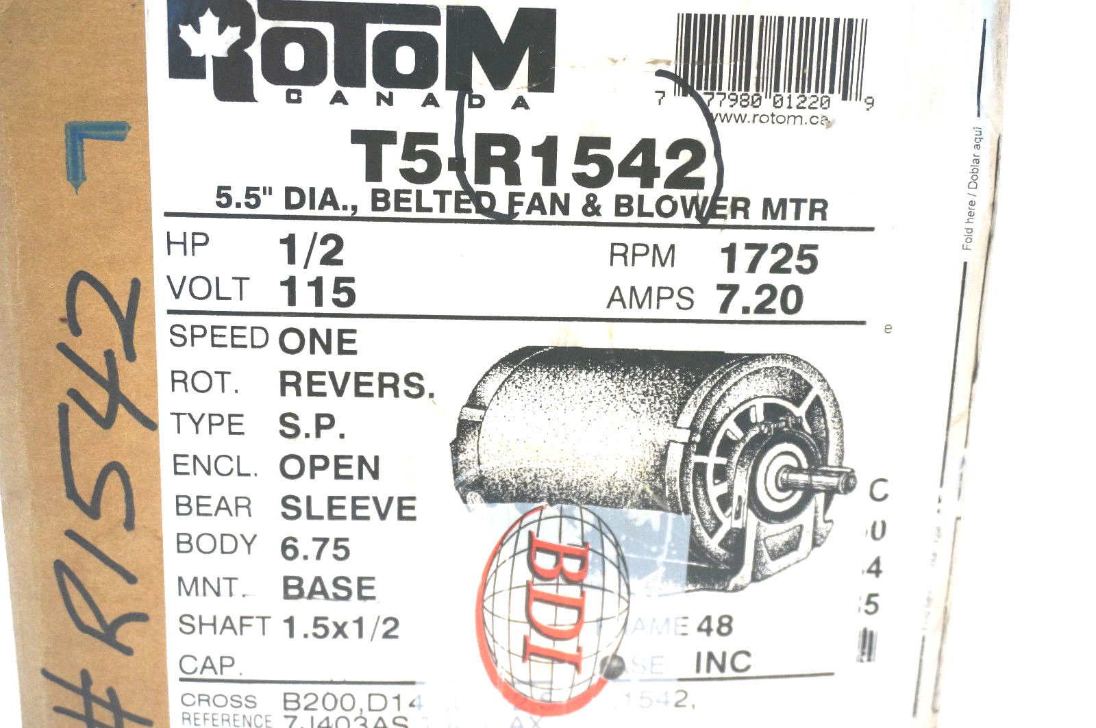 NEW A.O. SMITH ROTOM T5-R1542 BELTED FAN & BLOWER MOTOR T5R1542 | eBay
