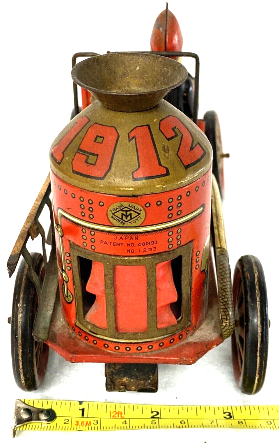 MODERN TOYS 1912 MODEL FIRETRUCK,RARE LONG VERSION 8 1/4"METAL,ENGINE ...