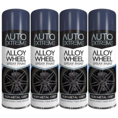 4x Gun Metal Grey Alloy Wheel Spray Paint Smooth Finish Fade Resistant ...