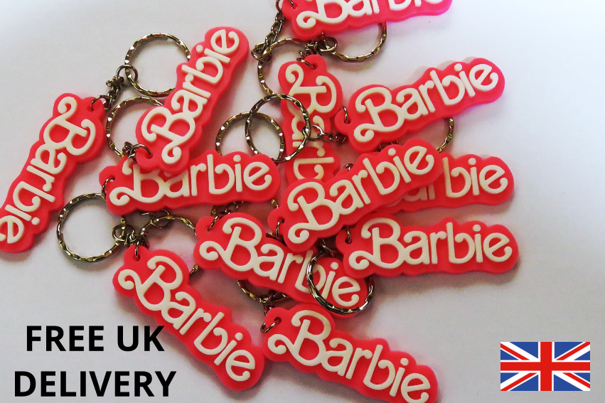 Barbie Keyring 3D printed Keychain Pink/White Barbie Doll Logo Bag Tag ...