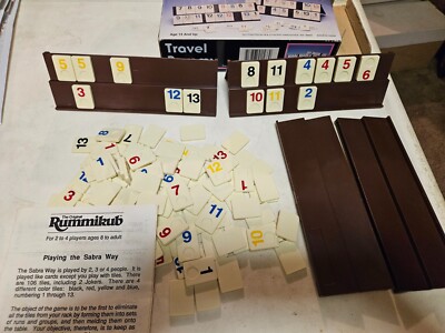 Mini Travel Rummy Game Set with 106 Tiles, 4 Two Tier racks | eBay