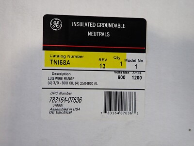 NEW GE TNI68A 1200 amp 600 volt Insulated Groundable Neutral | eBay