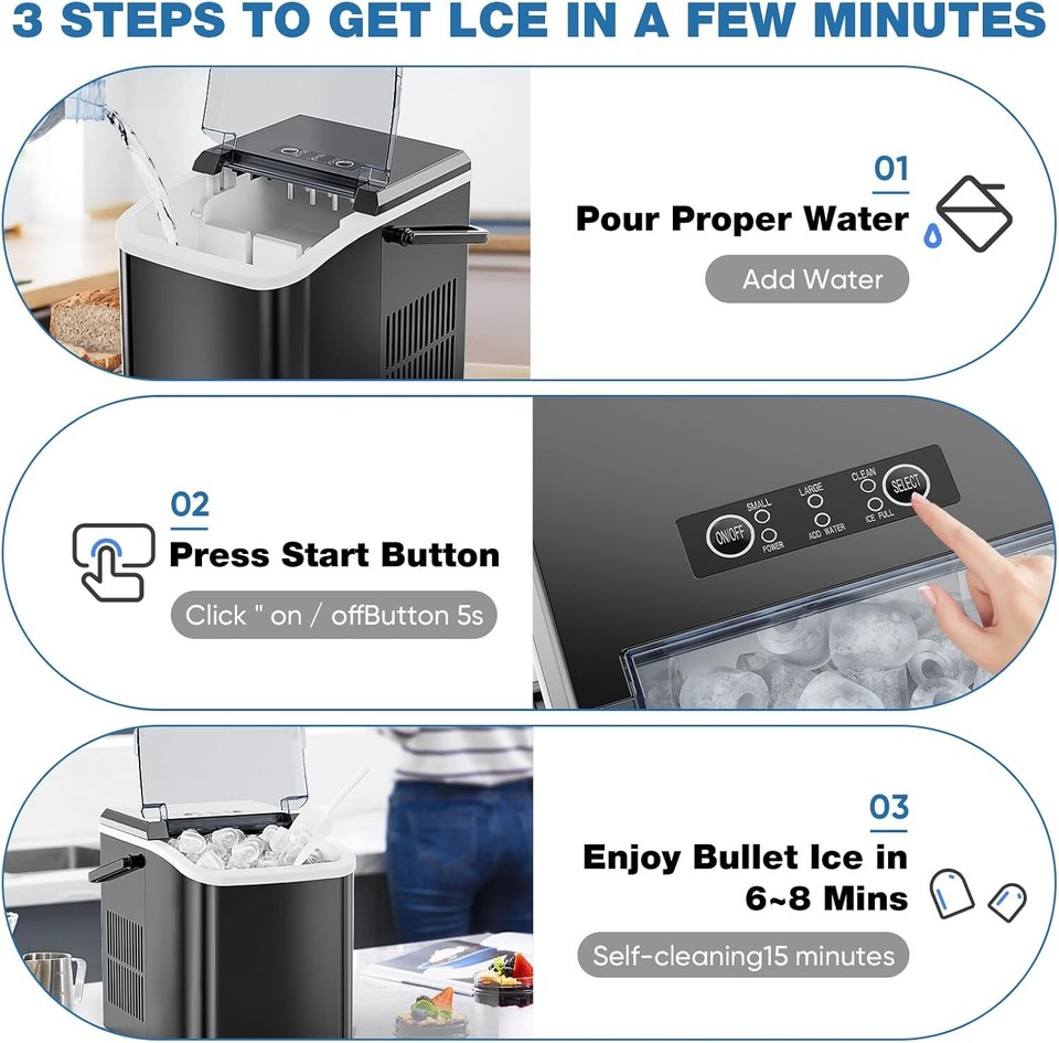 Countertop Ice Maker Machine, Portable Self-Cleaning Ice Machine with ...