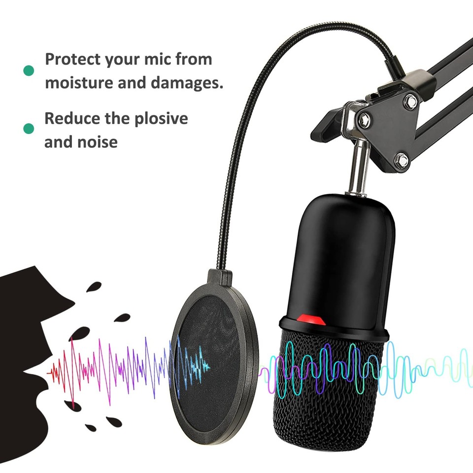 HyperX Boom Arm Mic Stand with Pop Filter, Adjustable Mic Boom Arm ...