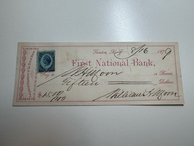 R152b - First National Bank - Bank Check - Trenton NJ - 1879 | eBay