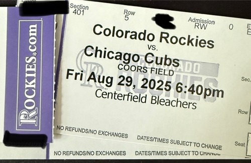 2 Chicago Cubs @ Colorado Rockies HARD Tickets Friday August 29, 2025 8 ...