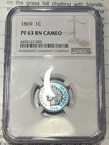 * 1869-P * INDIAN HEAD CENT PROOF PCGS PF-63 BN CAMEO BEAUTIFULLY TONED ...
