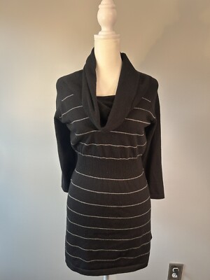Metaphor Black Stripe Knit Cowl Neck Sweater Long Women Size L | eBay