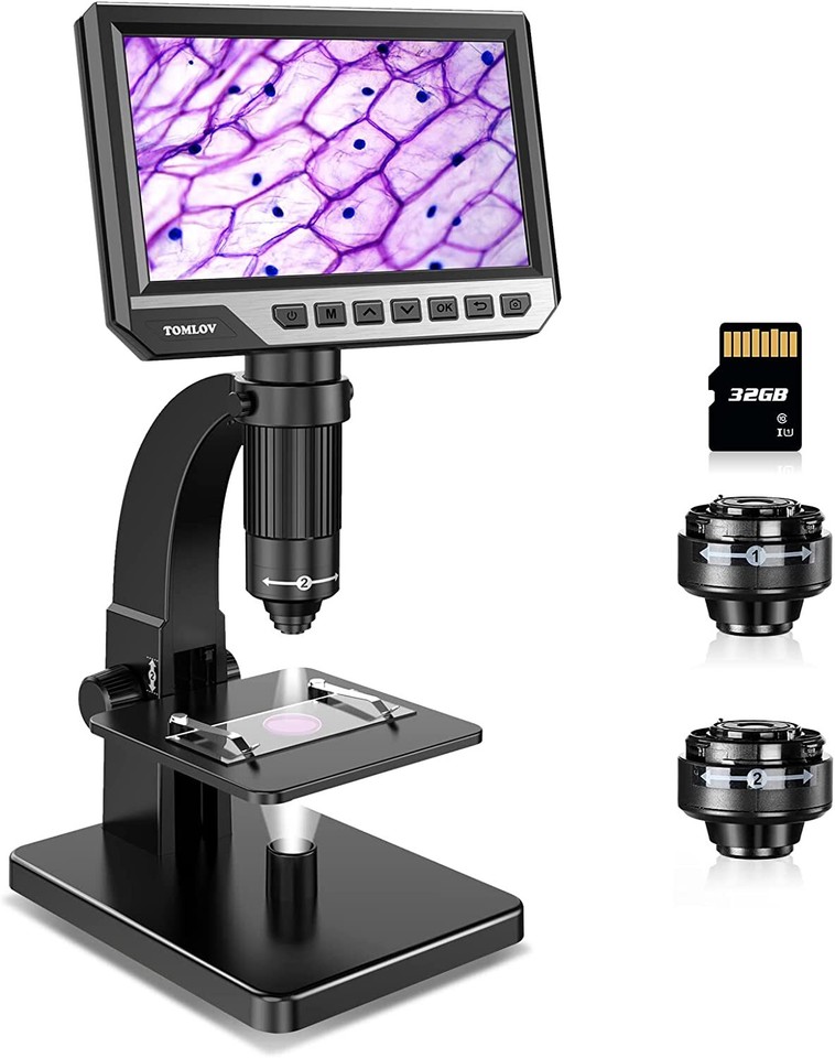 TOMLOV 7" Screen Digital Microscope 2000X Biological Microscope Coin ...
