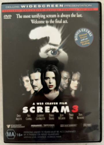 Scream 3 DVD Region 4 Horror Slasher Wes Craven Neve Campbell Courteney ...