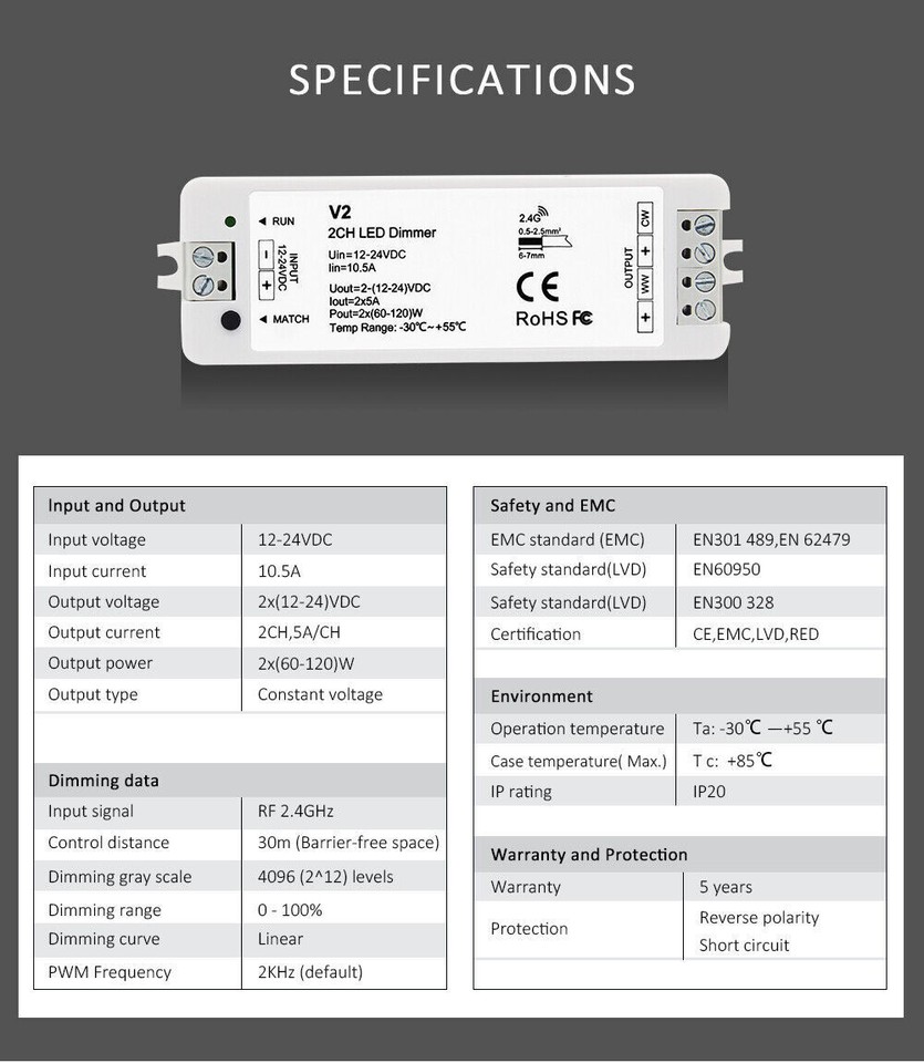 V1 V2 Single Color CCT LED Dimmer V3 VP V5-M RGBW RGB+CCT RGB strip ...