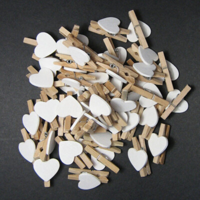 50Pcs Mini Cute Heart Wooden Pegs Photo Clips Room Wedding Craft Decor ...