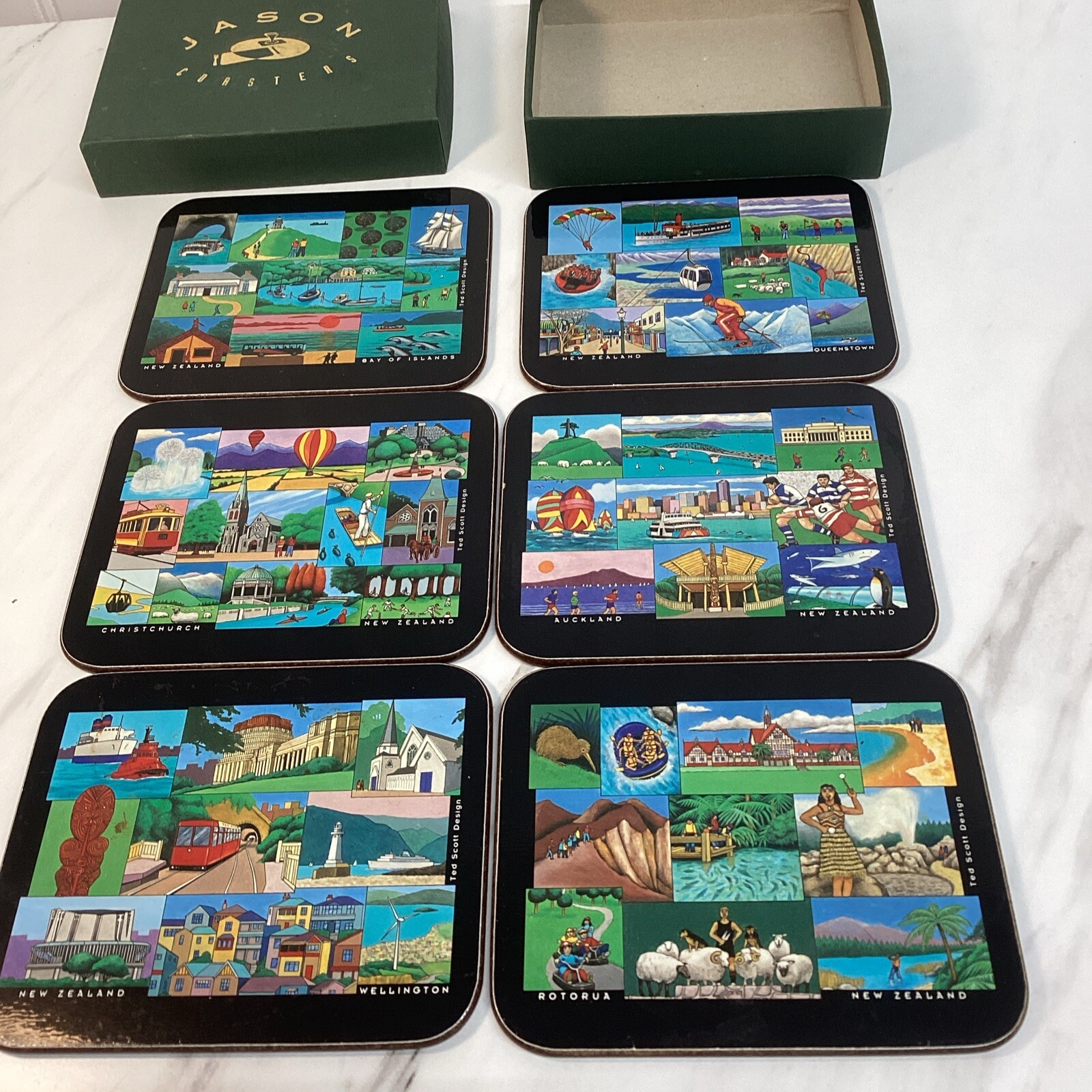 JASON DRINK COASTERS SET OF 6 New Zealand Cities Montage Colorful *K | eBay