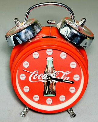 Vintage Coca-Cola Retro Alarm Clock Red Chrome Metal Case Glass Lens ...