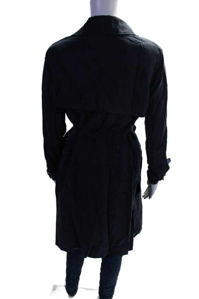 French Connection Womens Button Down Belted Trench Coat Navy Blue Size ...