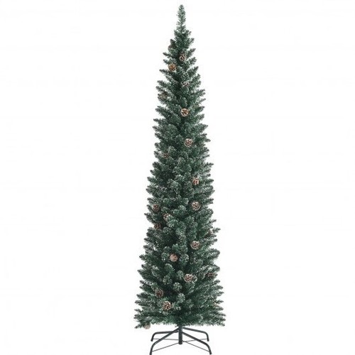 Snowy Artificial Pencil Christmas Tree with Pine Cones-7 ft - Color ...