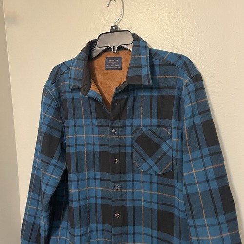 Nomad Men’s Blue & Brown Plaid Lined Flannel Button Down Shirt Jacket ...