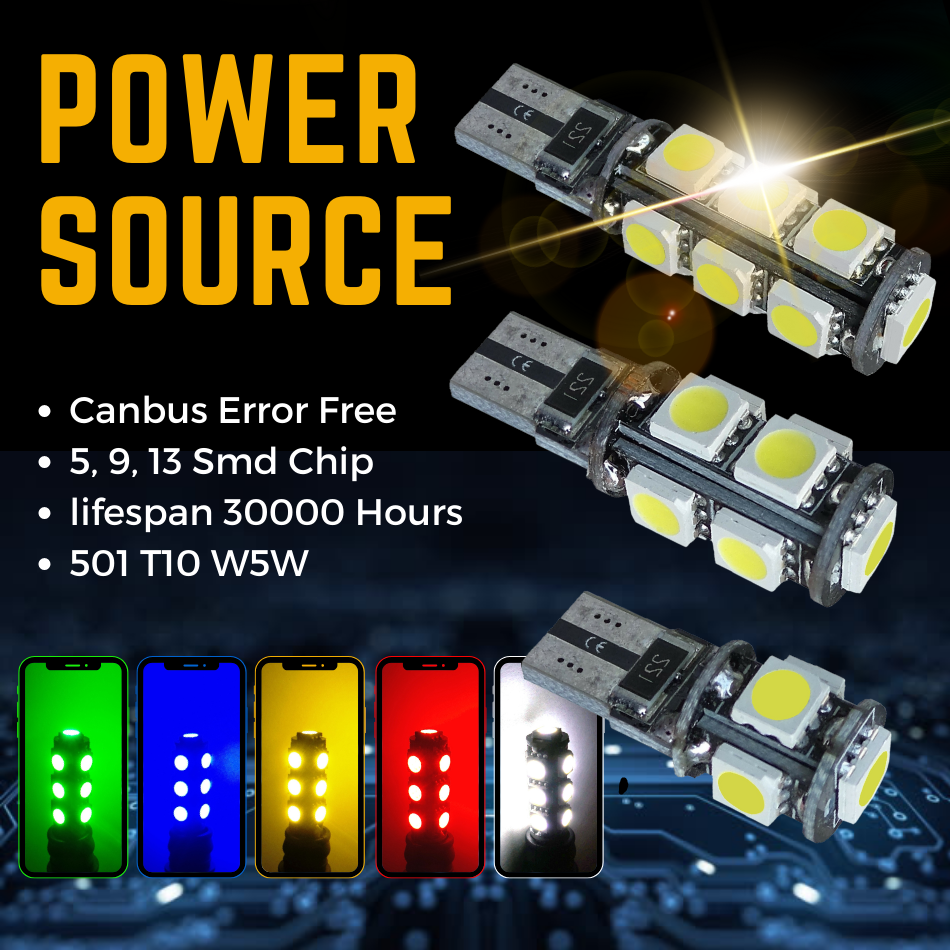 501 T10 Led White Xenon Side Light Bulbs W5w Car Canbus Error Free ...