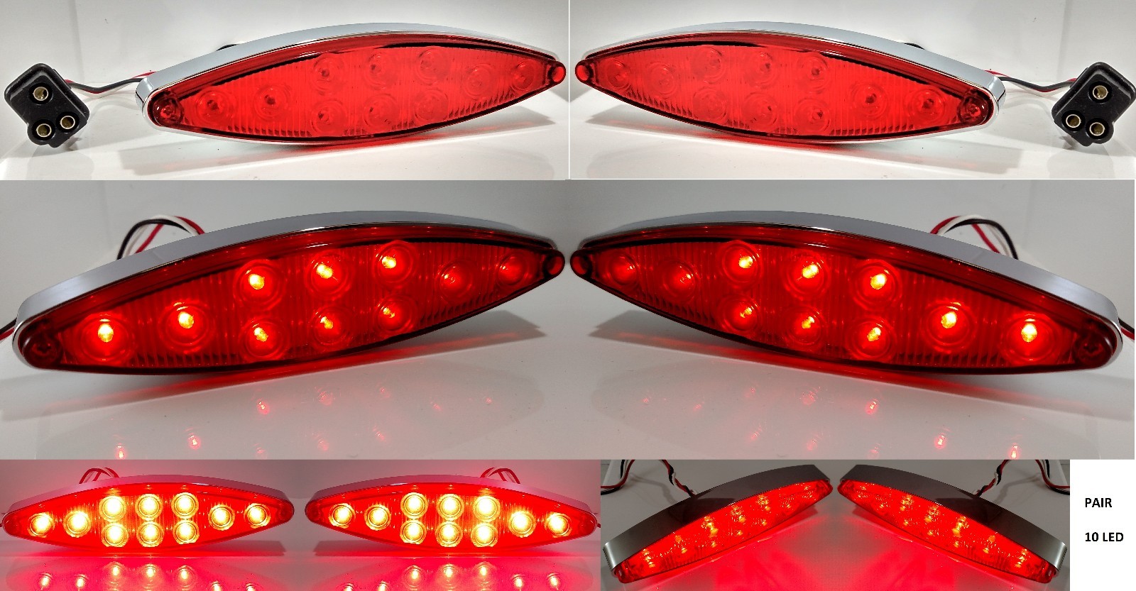 Pair Red LED Cats Eye Brake Turn Signals Tail Lights Stop Lamp w ...