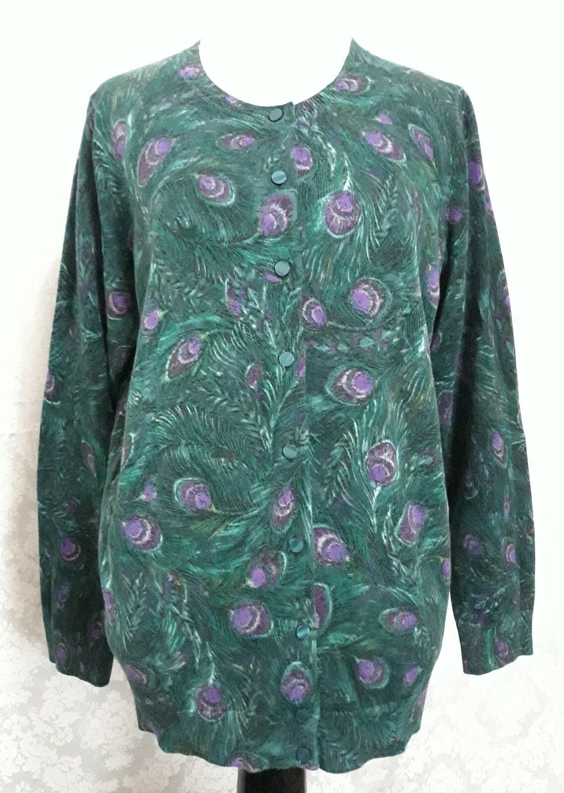 Talbots Woman Peacock Print Cardigan Sweater 23147 Ladies Sz. 1X | eBay