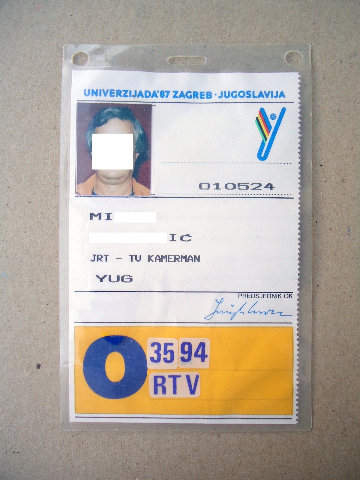 1987 Universiade Zagreb Yugoslavia OFFICIAL ID Card w. "O" Organization ...