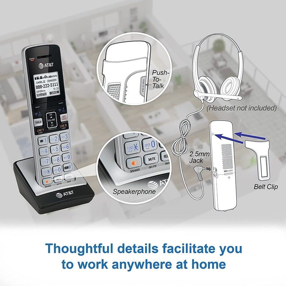 AT&T TL86103 3 Handset 2-line Connect to Cell Corded/Cordless Answering ...