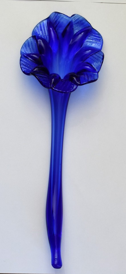 Vintage Cobalt Blue Blown Glass Long Stem Flower Art Glass Epergne Horn ...