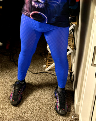 Men's Semi-Sheer, fishnet blue Compression Pants Large | eBay