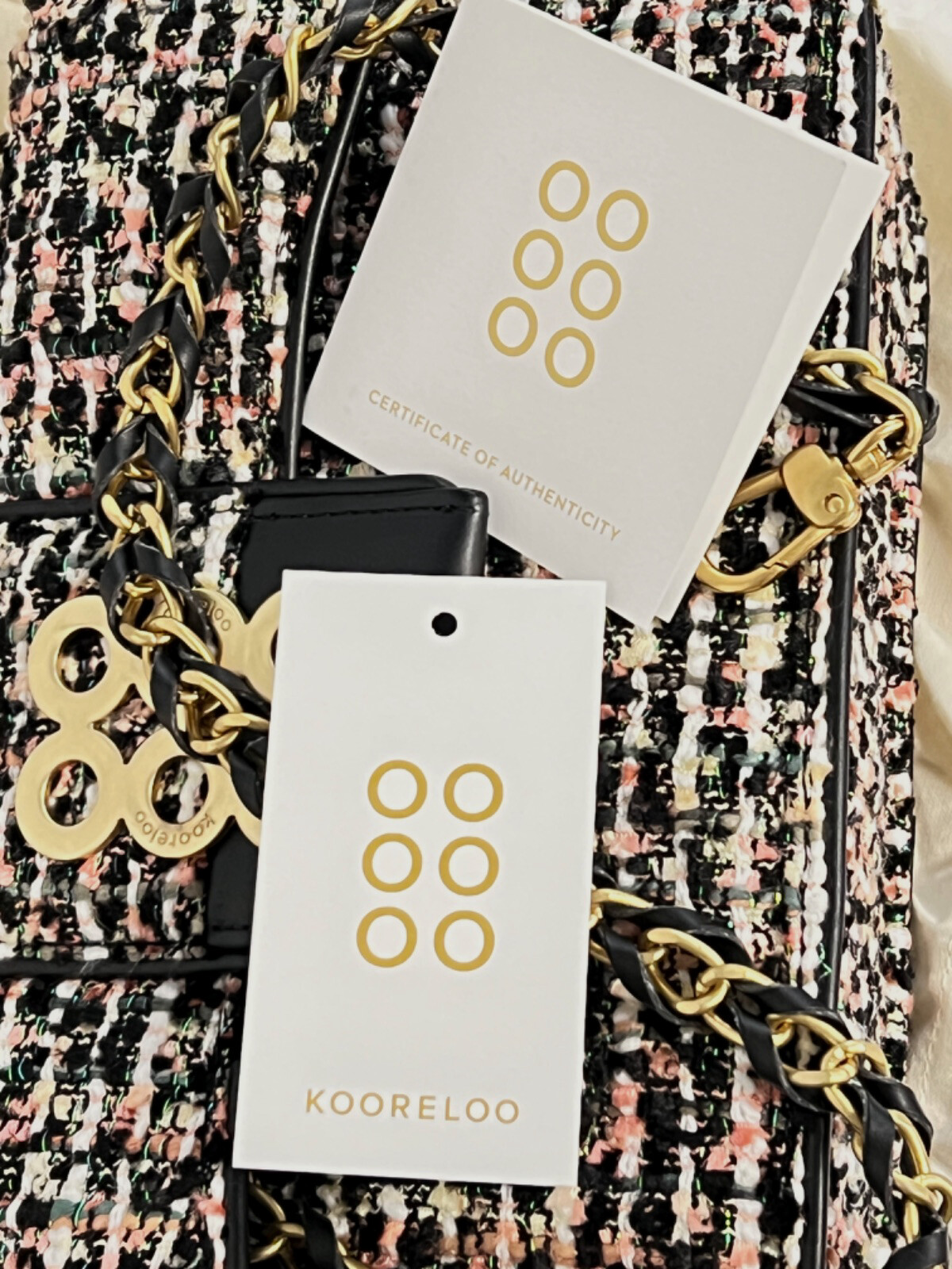 $485 KOORELOO Women's Black Soho 3.0 Chain Crossbody Ring Tweed Purse Bag | eBay