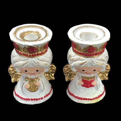 2ct Vintage Homco Angel Caroler Candle Holders Christmas Figures #5203 ...