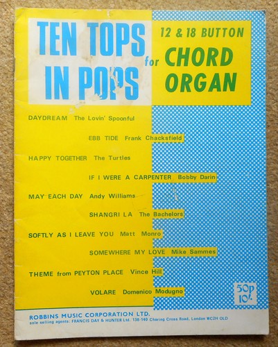 TEN TOPS IN POPS for 12 & 18 Button Chord Organ: Robbins Music 21pgs ...