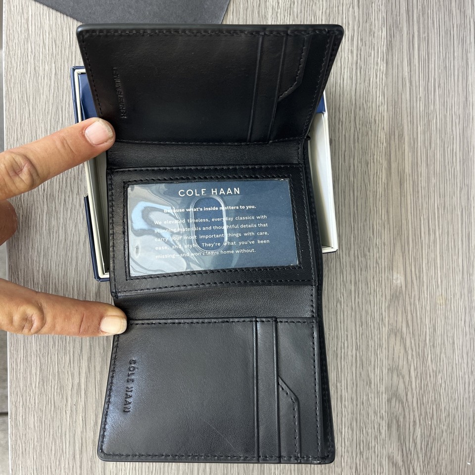 NEW Cole Haan Men's Pebbled Leather Bifold Wallet Black RFID In Gift ...