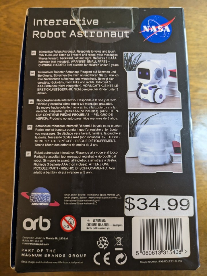 NASA Interactive Robot Astronaut - ORB - Interactive NIUB - Gift Idea ...