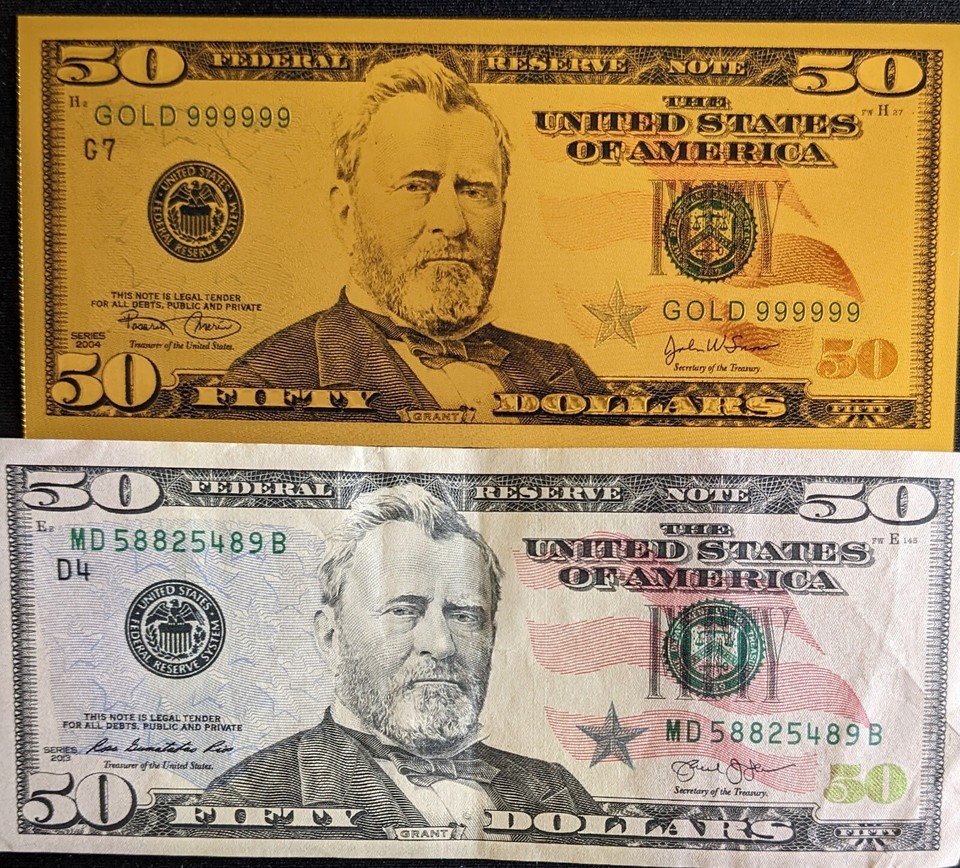 24K GOLD $50 Dollar Bill 2004 Series Collectible Novelty Collection ...